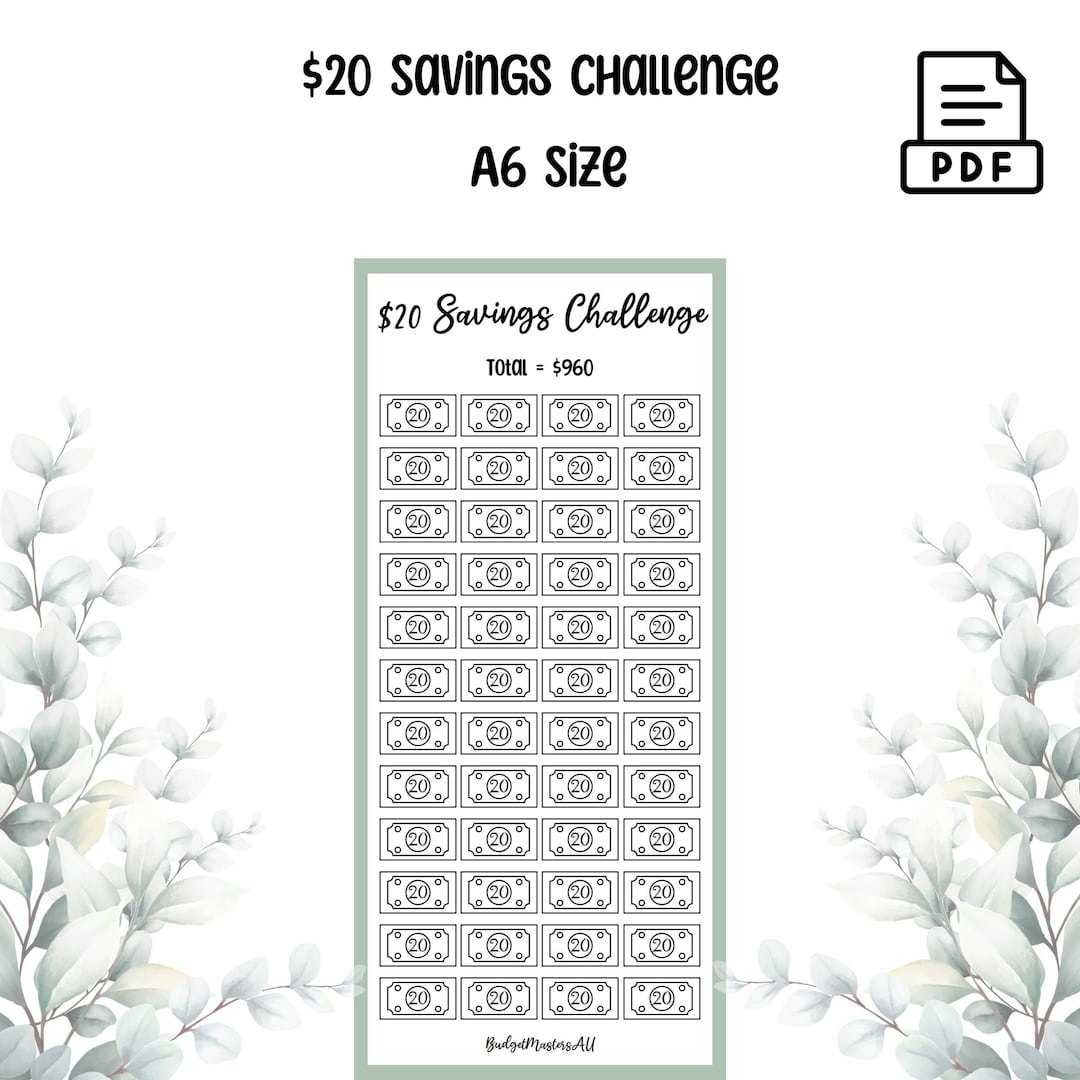 20 Dollar Savings Challenge Printable - Etsy