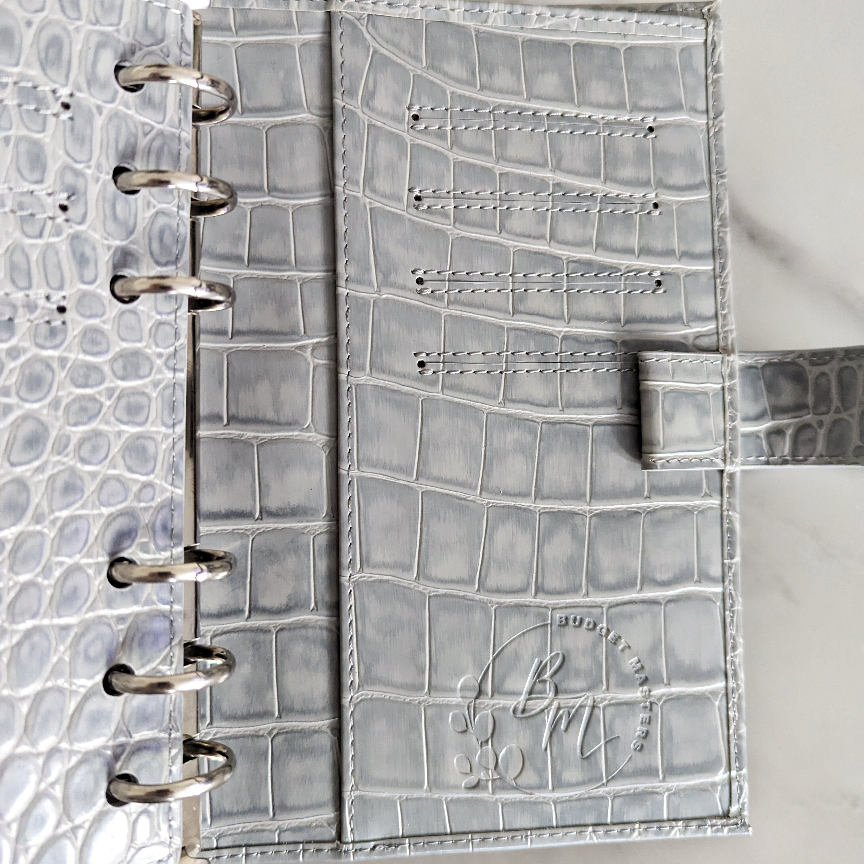 Premium A6 Grey Croc Leather 6 Ring Binder With Flyleaf, Card Slots ...