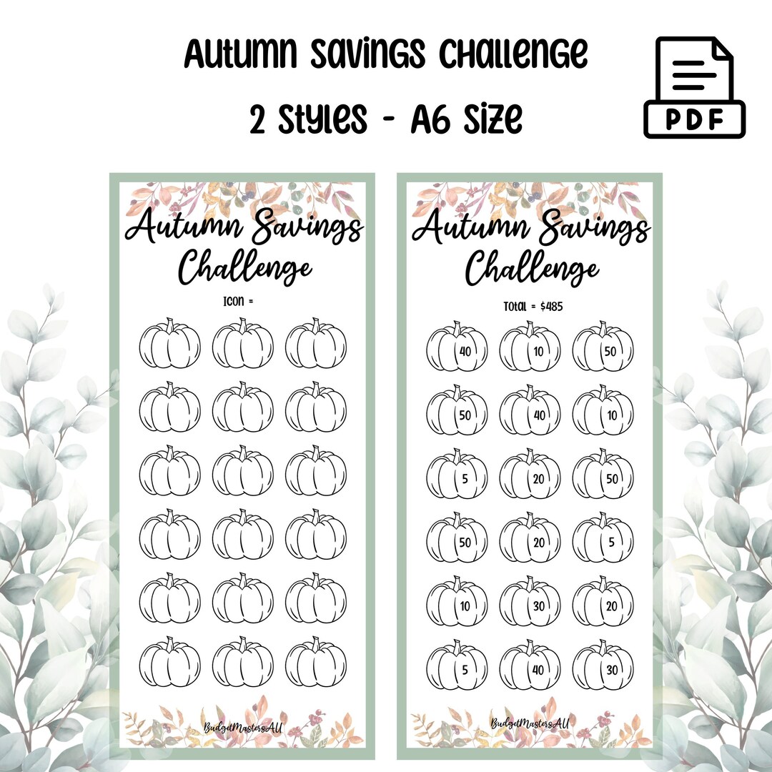 Autumn Savings Challenge | Printable | Cash Envelope Size | Minimalist ...