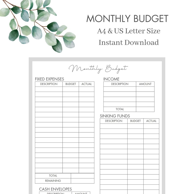 Monthly Budget Planner PDF Printable Cash Envelope System - Etsy