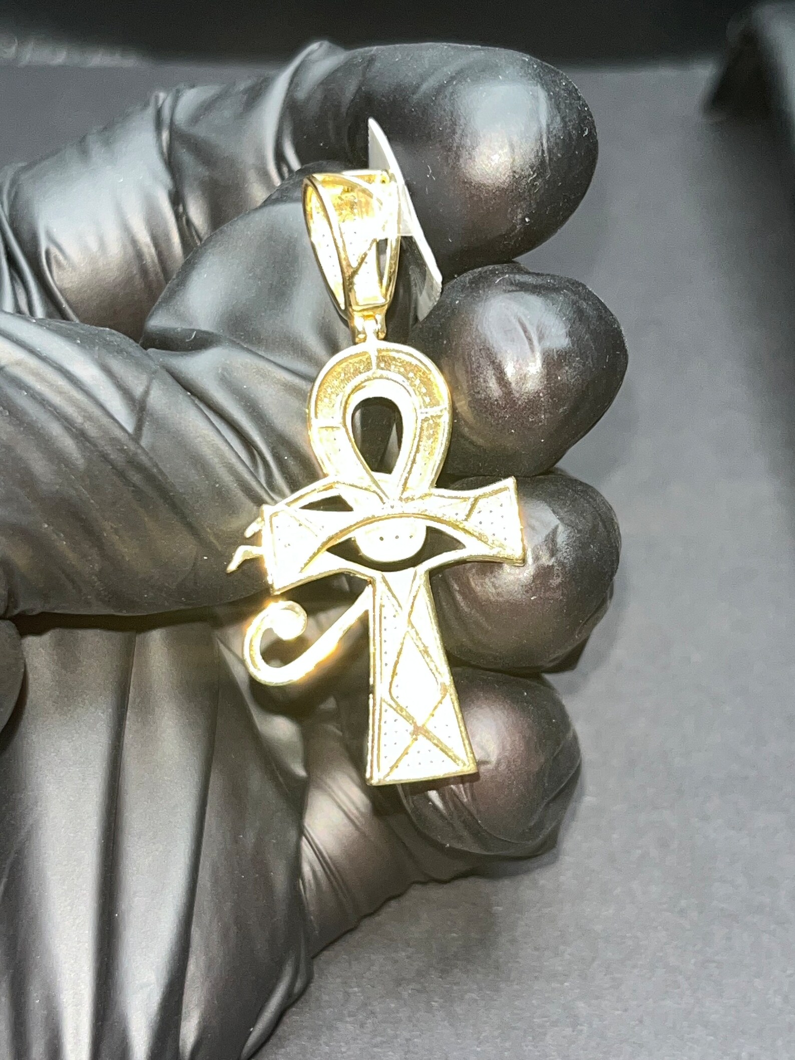 Natural Diamond Ankh Cross Pendant 10K Gold Evil Eye - Etsy