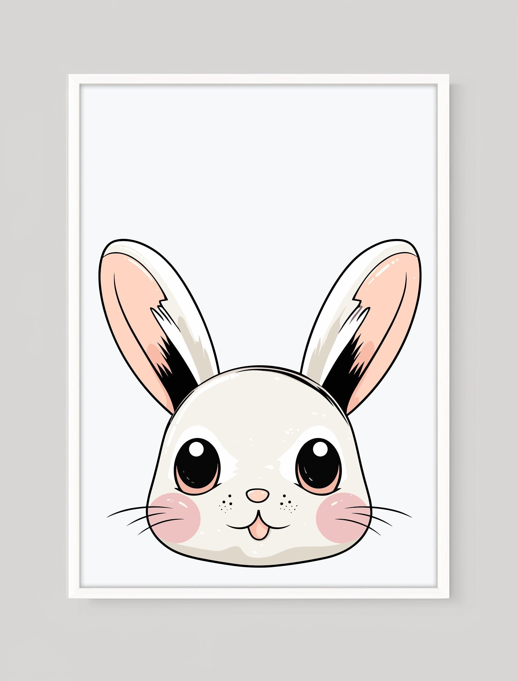 Printable Bunny Face, Bunny Illustration Poster, Cute Kid's Room Wall ...