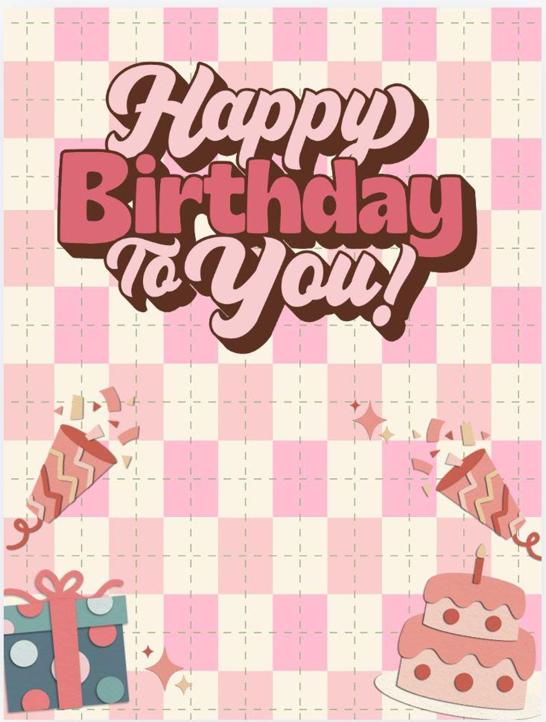 Digital Pink Chequered Birthday Card - Etsy