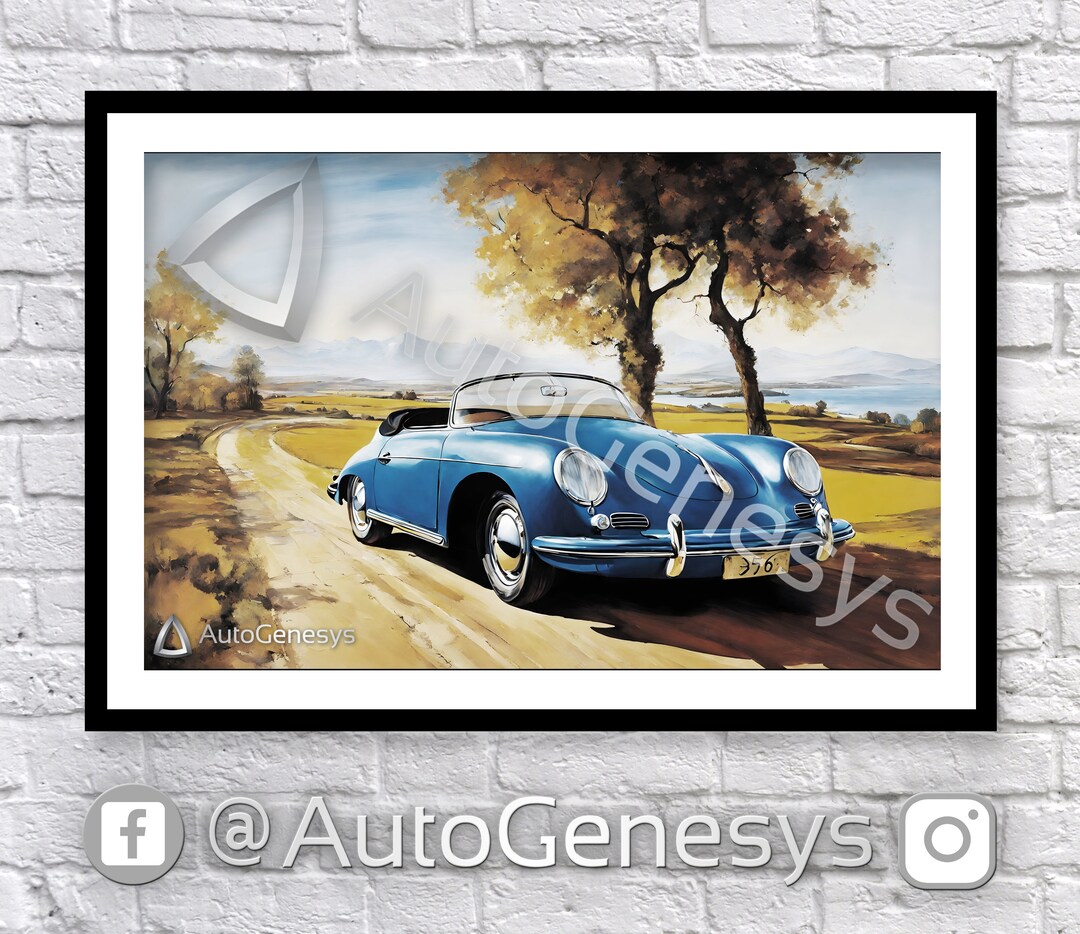 Vintage Porsche Convertible Digital Art, Car Poster, Garage Workshop ...