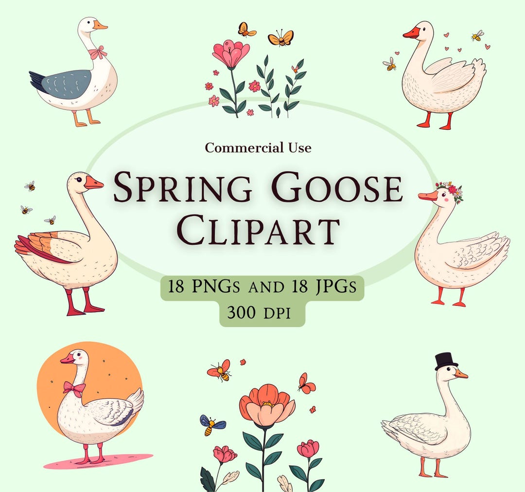 Spring Goose Clipart Bundle | Floral Goose Sublimation PNG JPG | Cute ...
