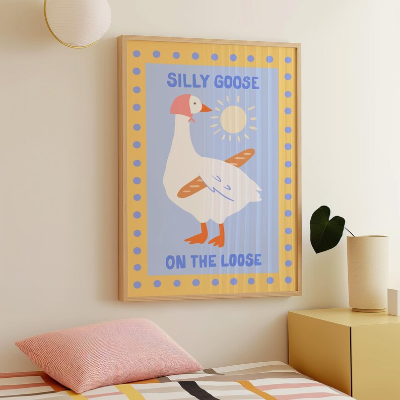 Silly Goose Wall Art, Funny Animal Nursery Print, Children Room Decor ...