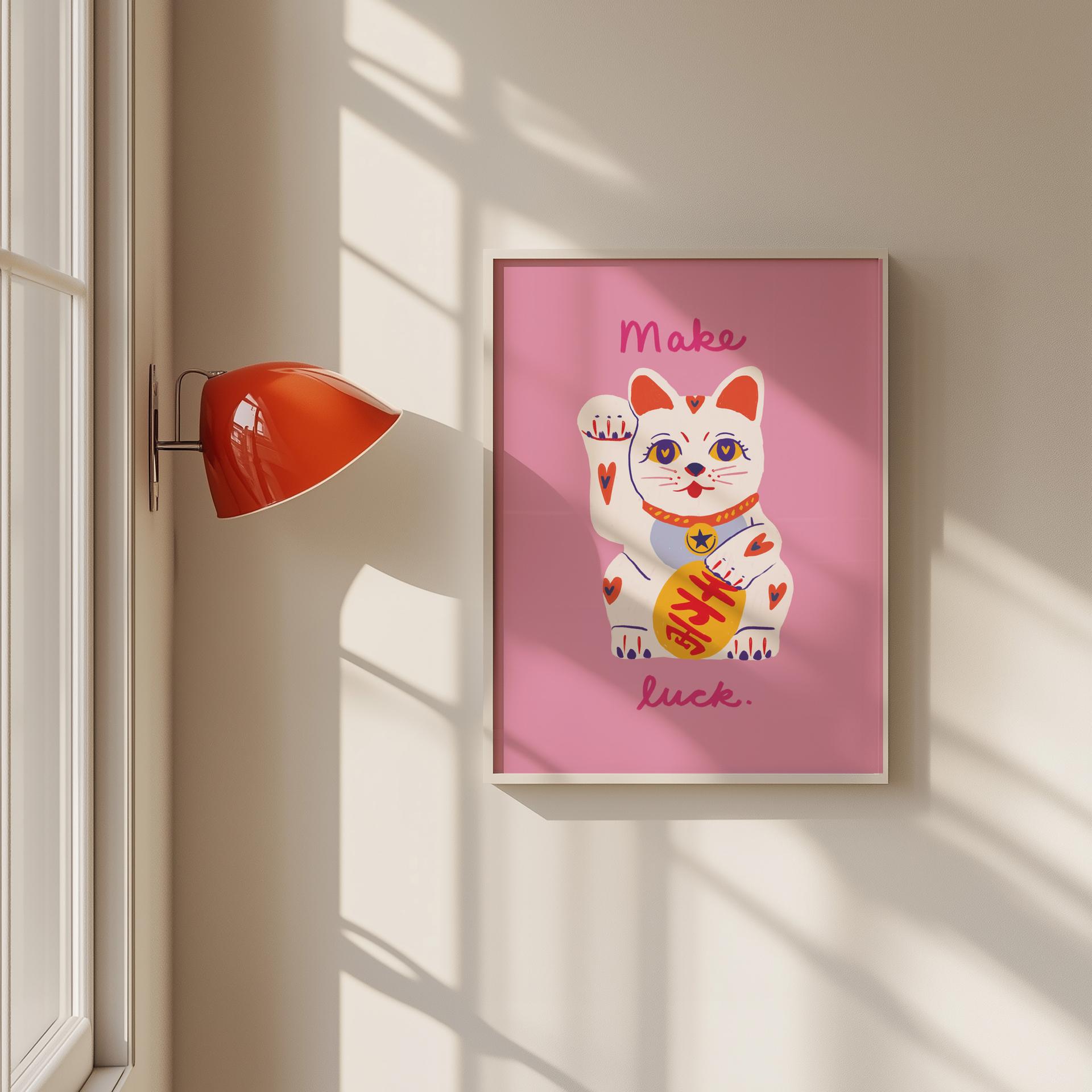 Lucky Cat Print, Maneki Neko Poster, Japanese Decor, Kawaii Lucky Charm ...