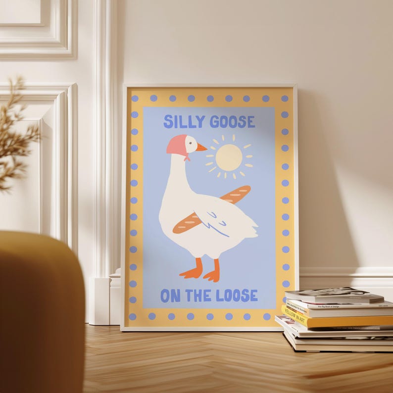 Silly Goose Wall Art, Funny Animal Nursery Print, Children Room Decor ...