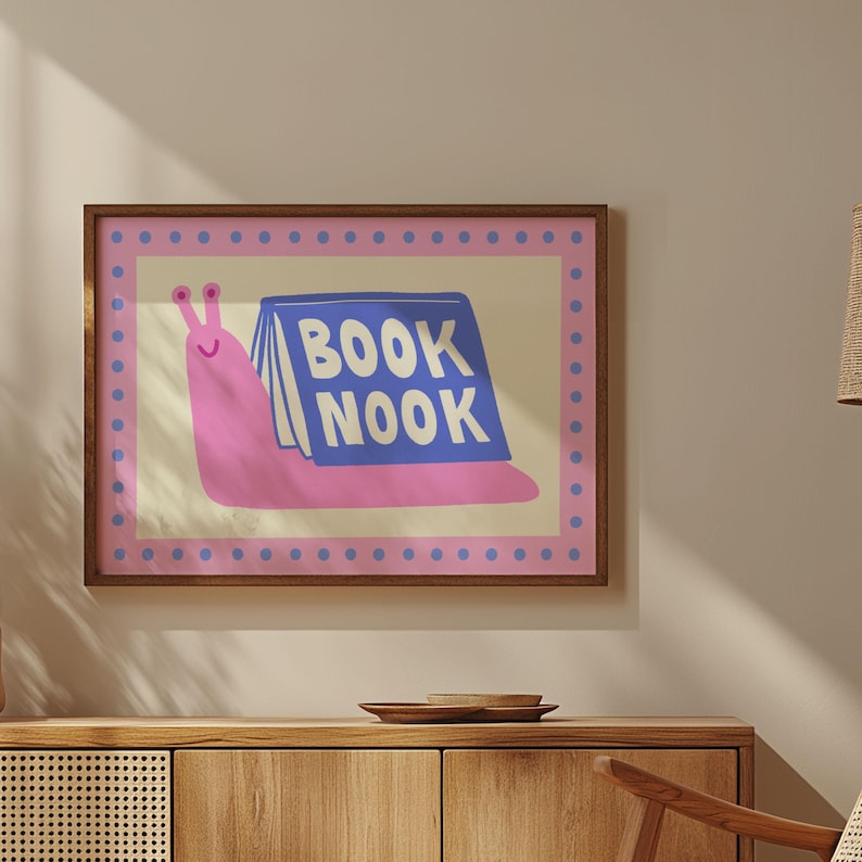 Pink Snail Book Nook Print, Retro Library Decor (digital Download) - Etsy