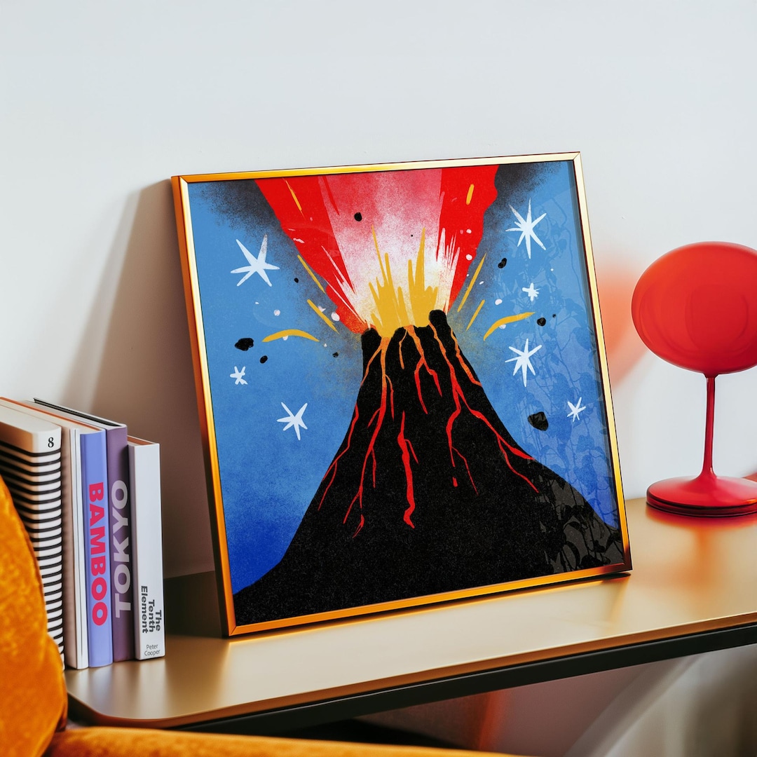 Volcano Wall Art Print, Pop Art Decor, Colorful Nature Poster, Modern ...