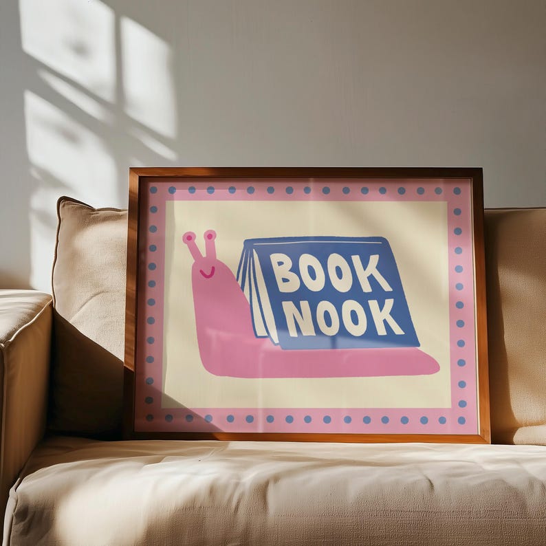 Pink Snail Book Nook Print, Retro Library Decor (digital Download) - Etsy