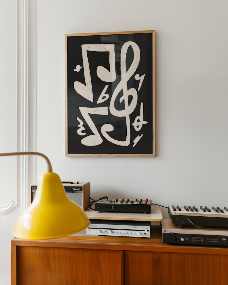 Music Note Wall Art Print, Modern Musical Symbol Poster, Black White ...