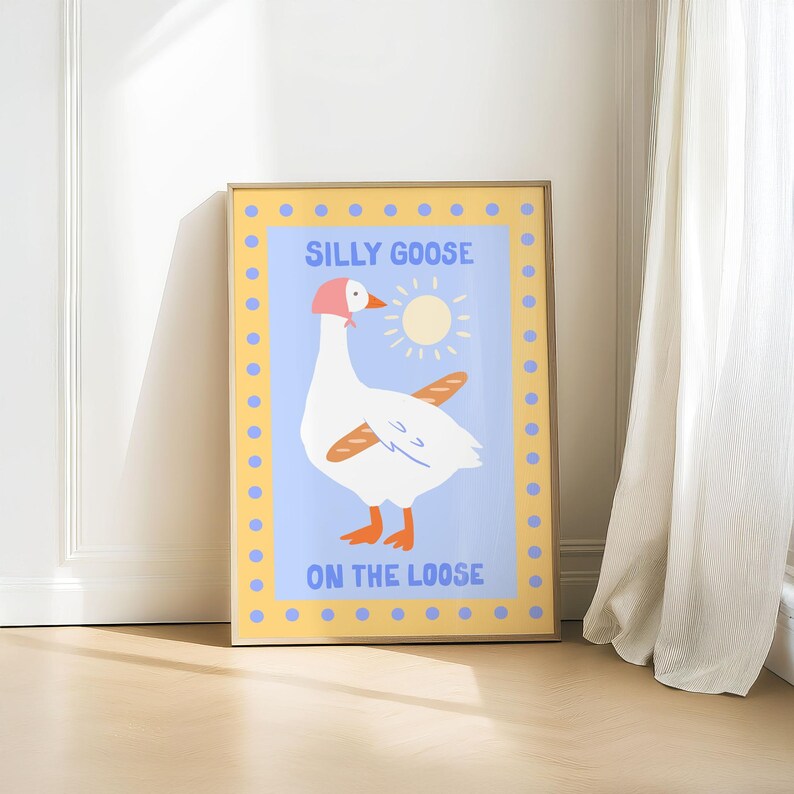 Silly Goose Wall Art, Funny Animal Nursery Print, Children Room Decor ...