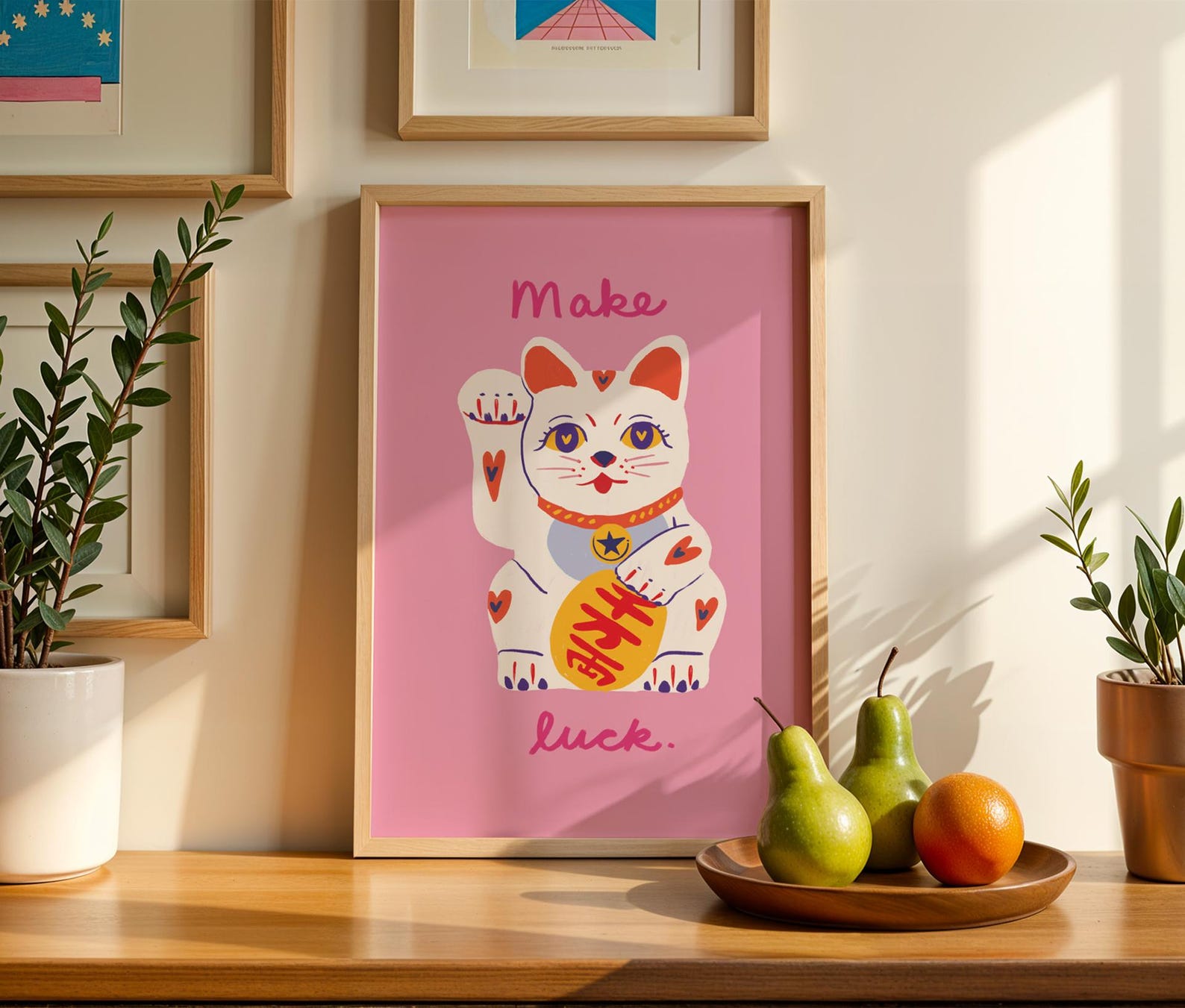 Lucky Cat Print, Maneki Neko Poster, Japanese Decor, Kawaii Lucky Charm ...
