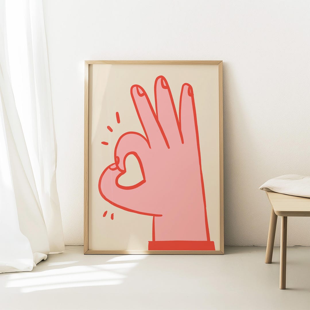Okie Doke Wall Art, Love Finger Heartsign Wall Art, Positive Vibes ...
