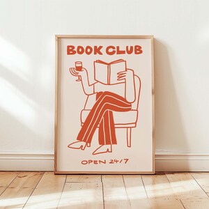 Book Club Wall Art, Reading Nook Decor, Bookish Gift, Wine Lover Print ...