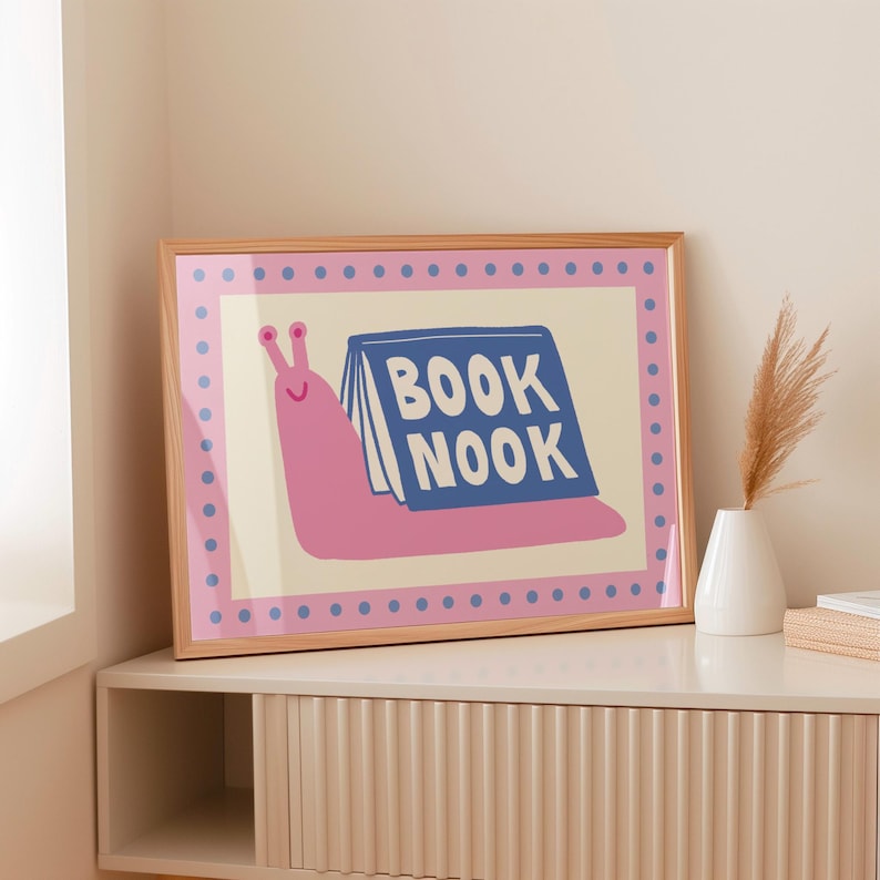 Pink Snail Book Nook Print, Retro Library Decor (digital Download) - Etsy