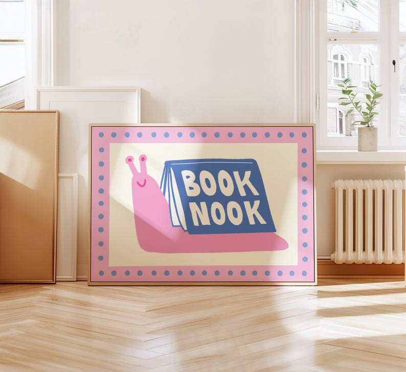 Pink Snail Book Nook Print, Retro Library Decor (digital Download) - Etsy