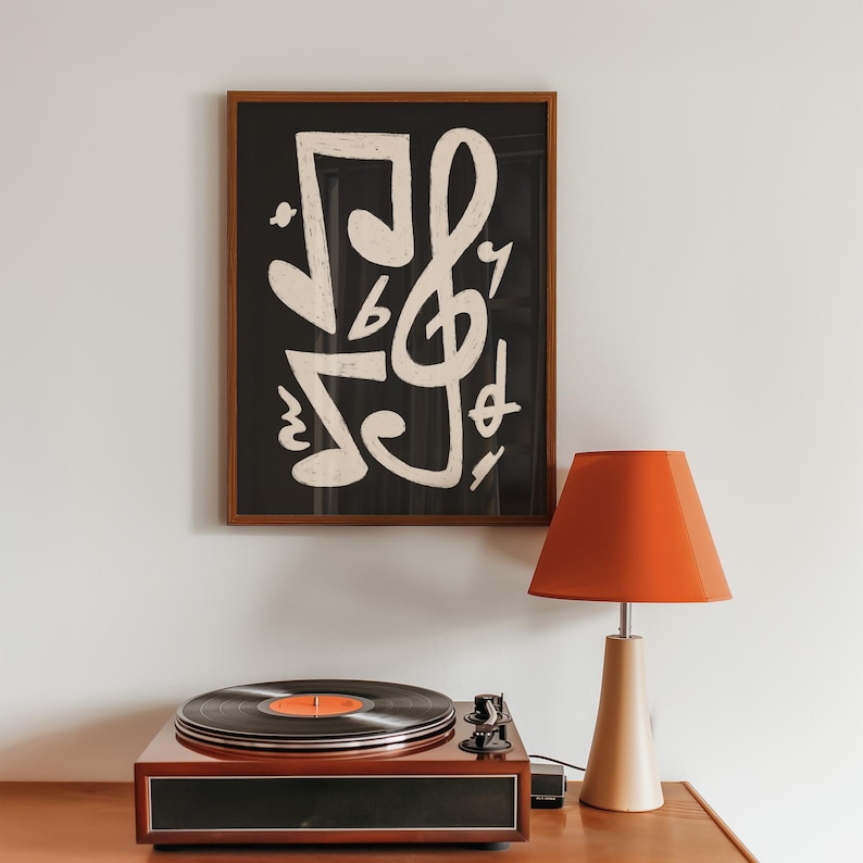 Music Note Wall Art Print, Modern Musical Symbol Poster, Black White ...