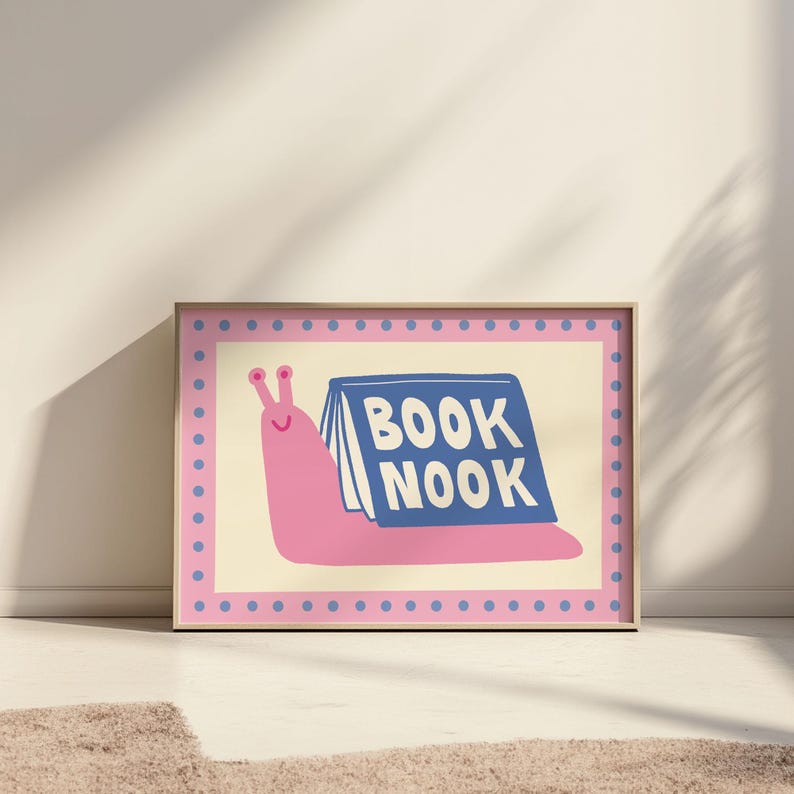 Pink Snail Book Nook Print, Retro Library Decor (digital Download) - Etsy