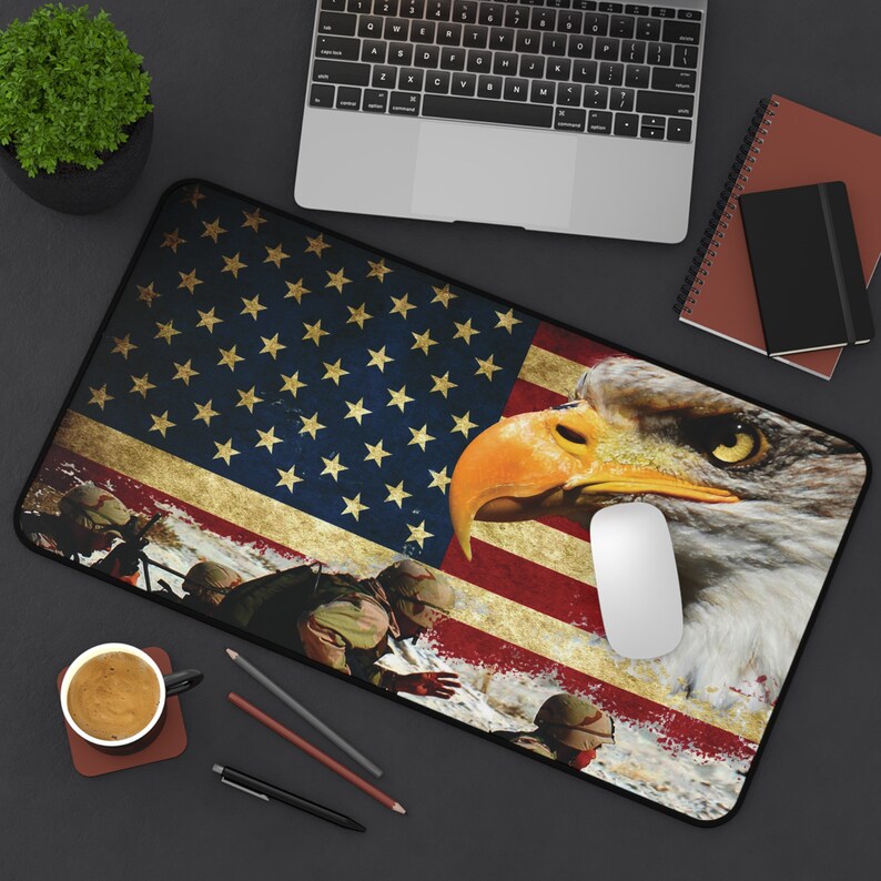 Patriotic Bald Eagle Desk Mat, Gift for Veteran, Powerful Patriotic ...
