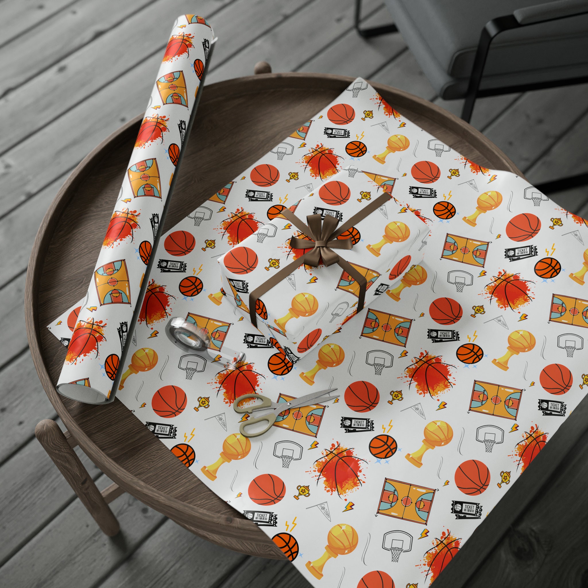 Basketball Wrapping Paper, Basketball Party Gift Wrap, Gift for Athlete ...