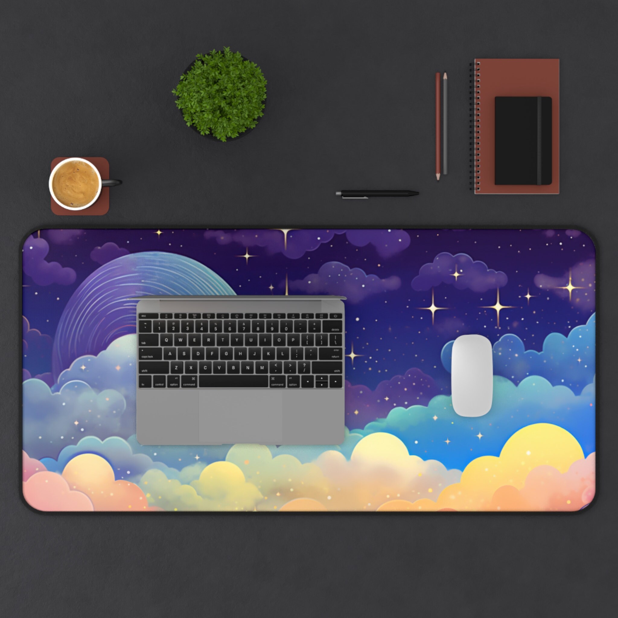 Pastel Galaxy Desk Mat, Cute Aesthetic Stars and Planets, Kawaii Space ...