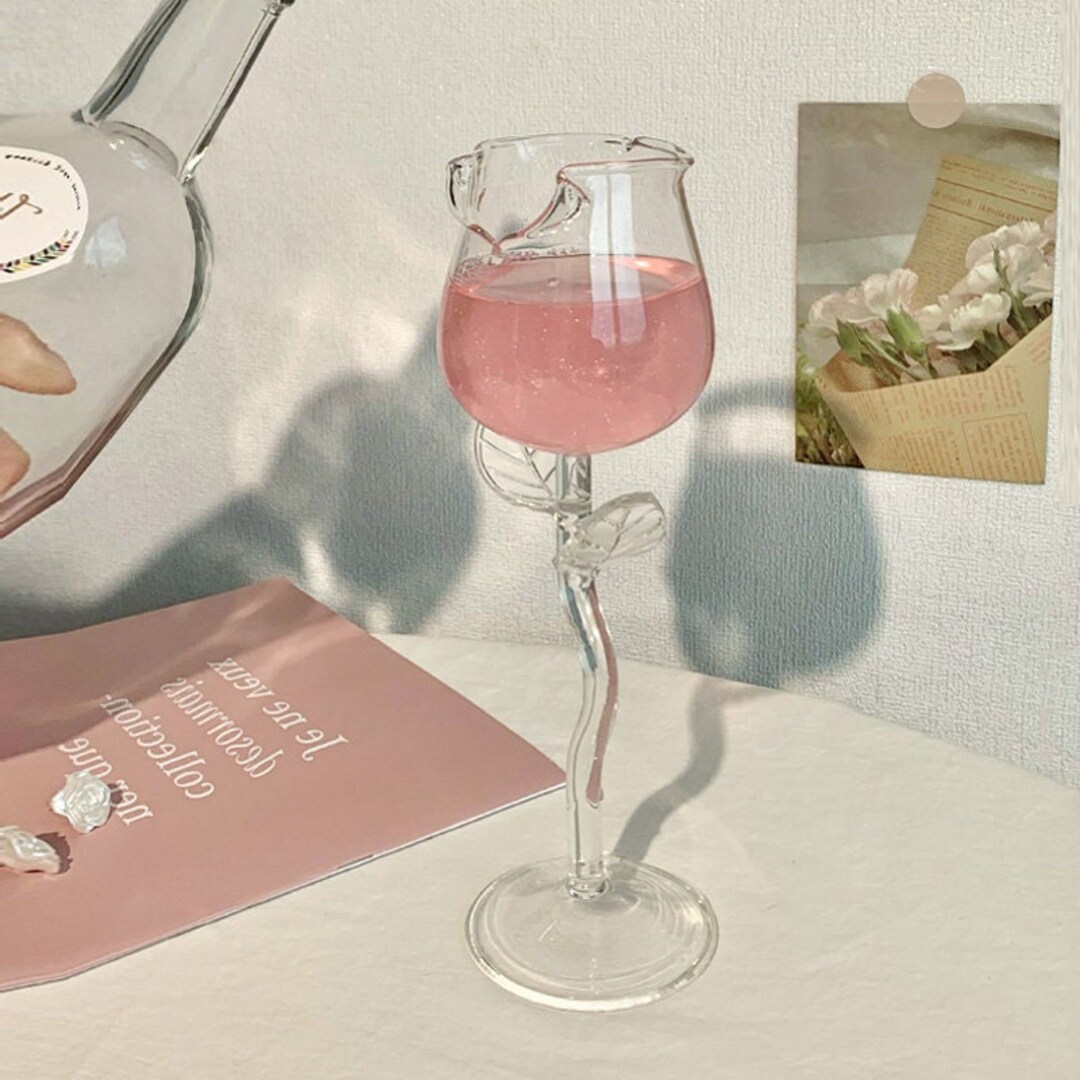 Rose Wine Glasses Glass Wine Glasses Floral Glasses Glass Goblets Wedding Wine Glasses