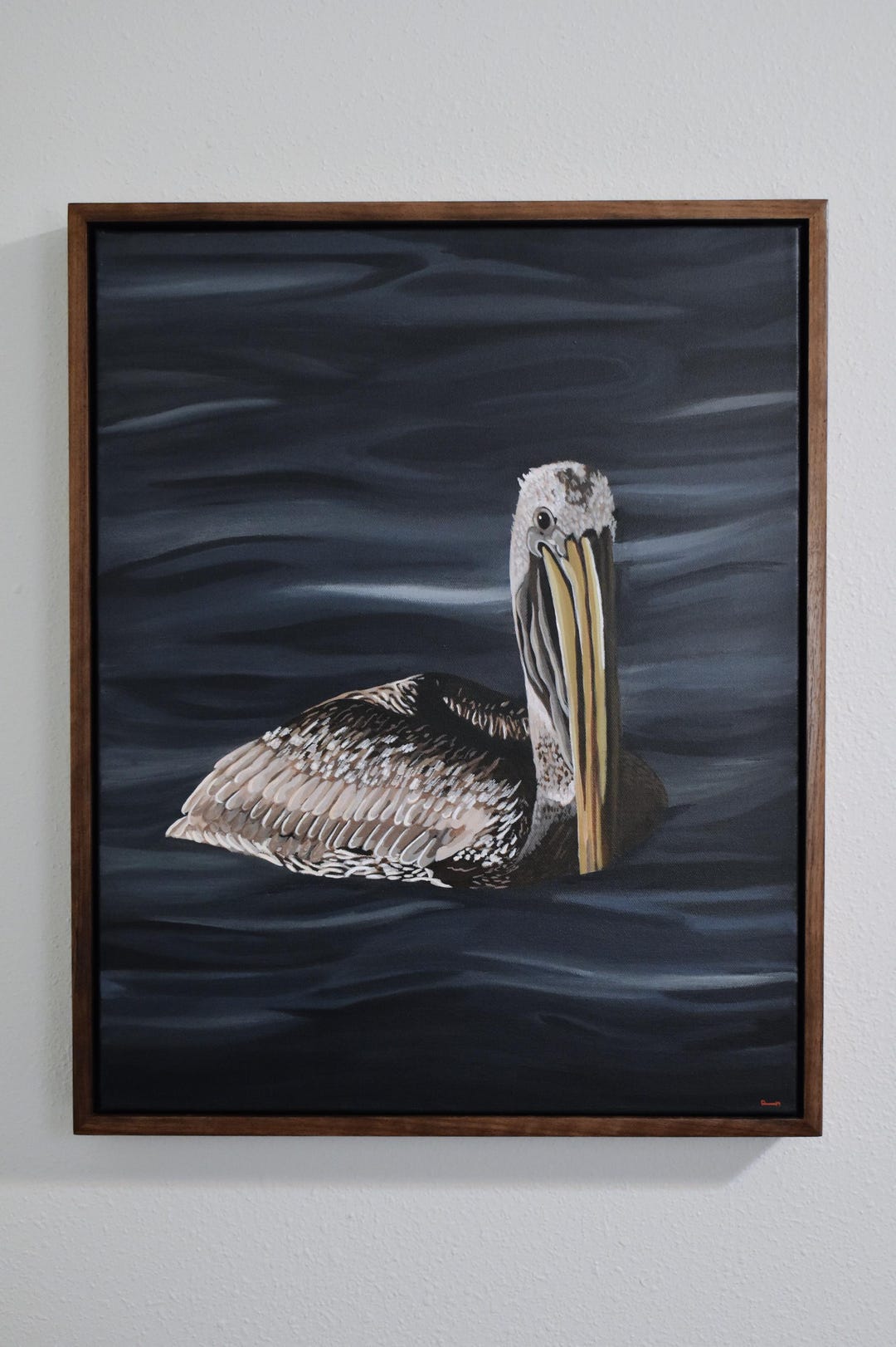 DRAMATIC BIRDS - Acrylic Painting With Walnut Frame - Pelican - Etsy