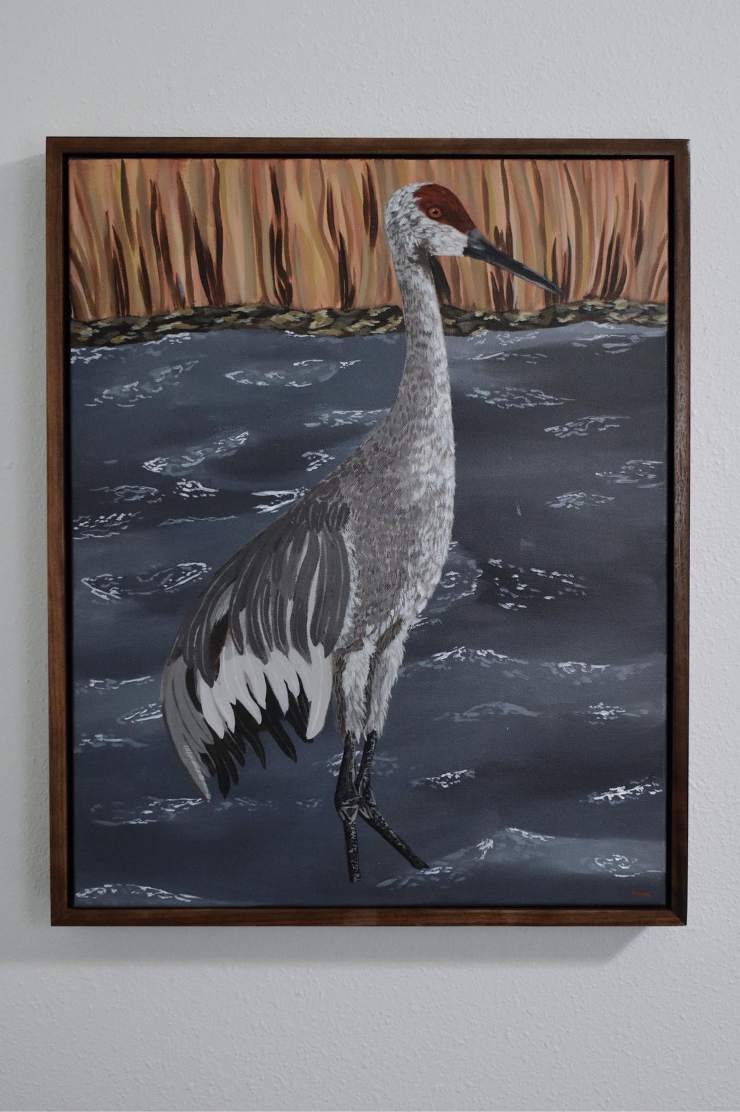 DRAMATIC BIRDS - Acrylic Painting With Walnut Frame - Crane - Etsy