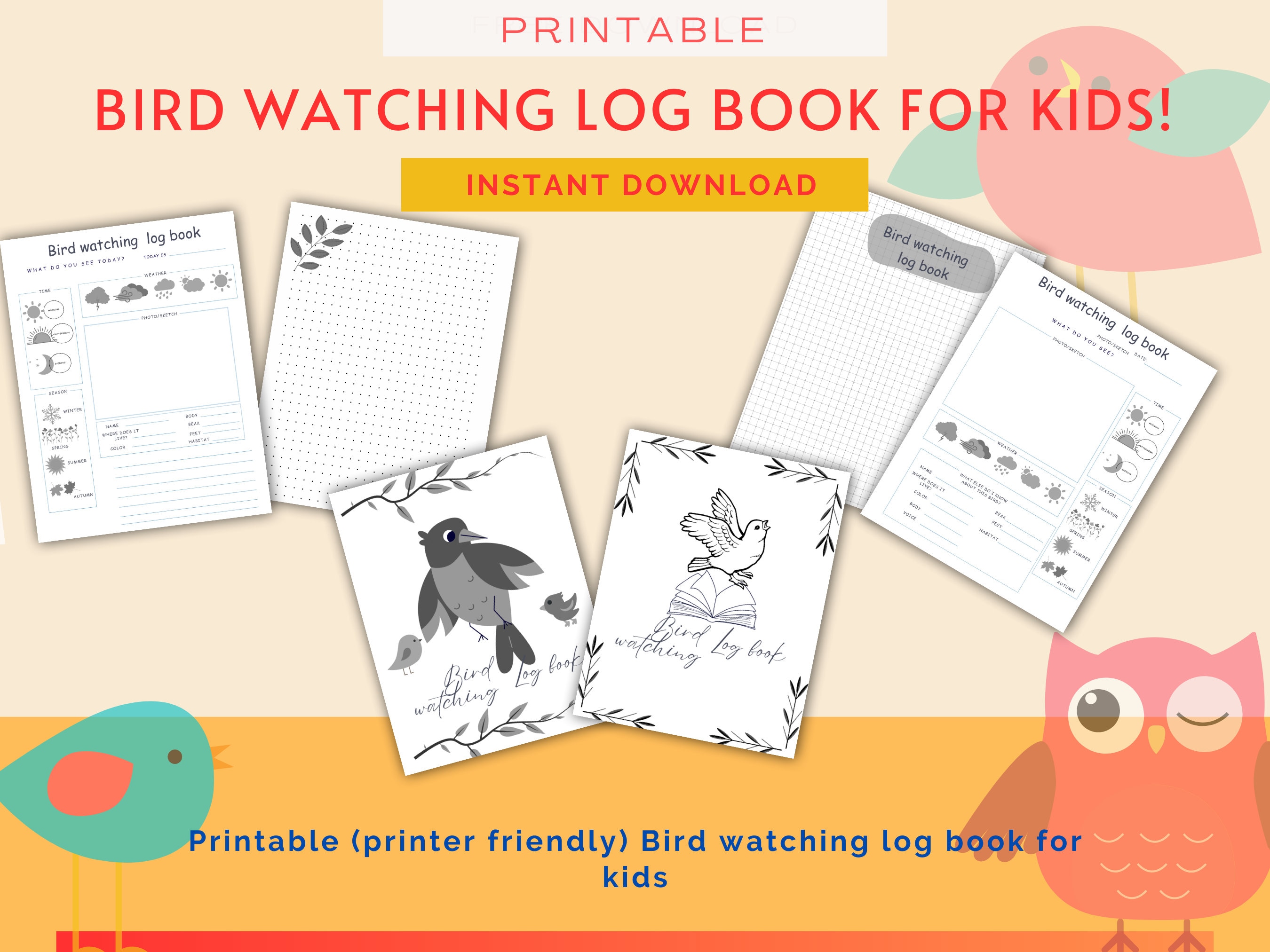 Bird Watching Log Journal for Kids Bird Watching Nature Journal Bird ...