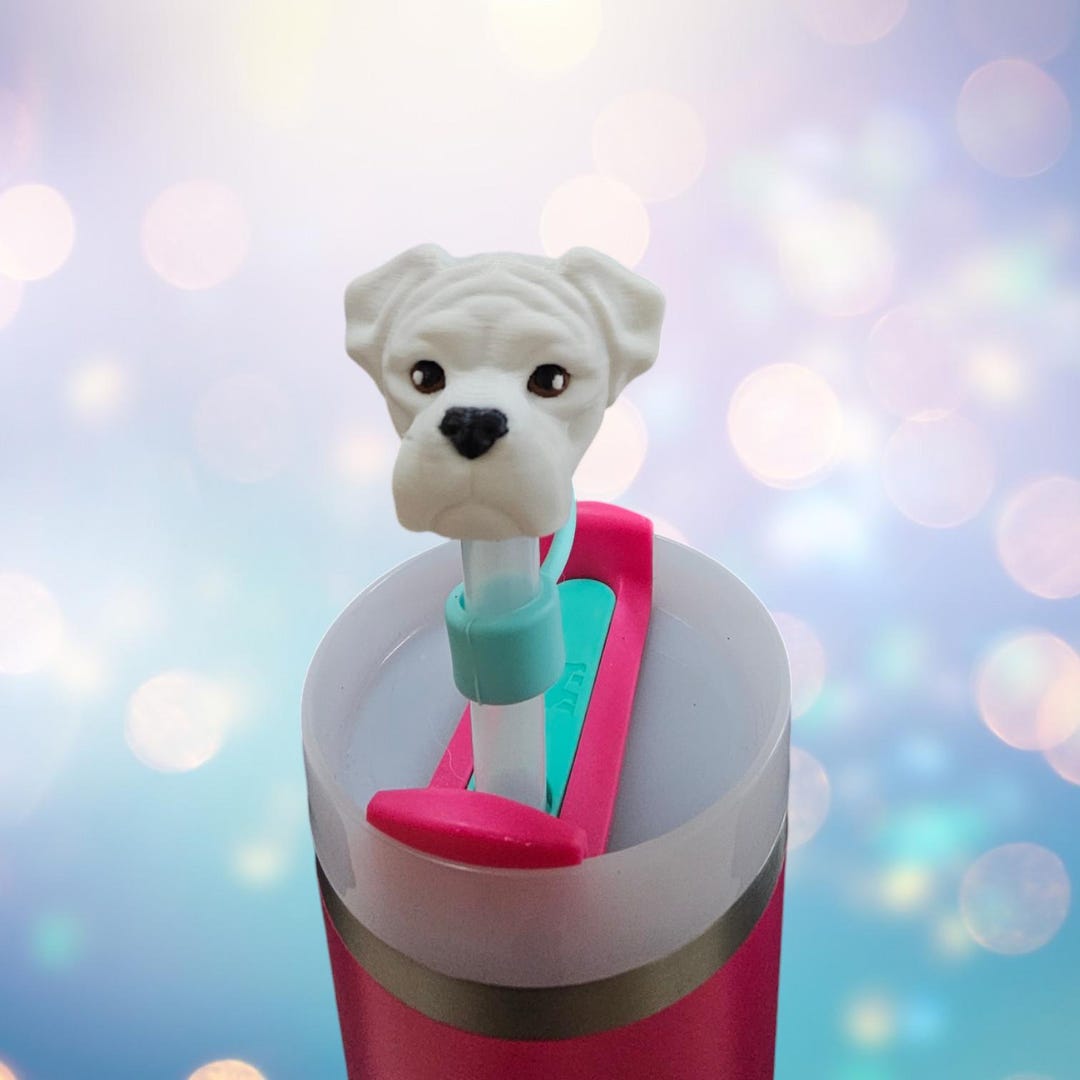 White Boxer Dog * Dog Straw Topper * 10mm Straw Topper * 3D Printed ...