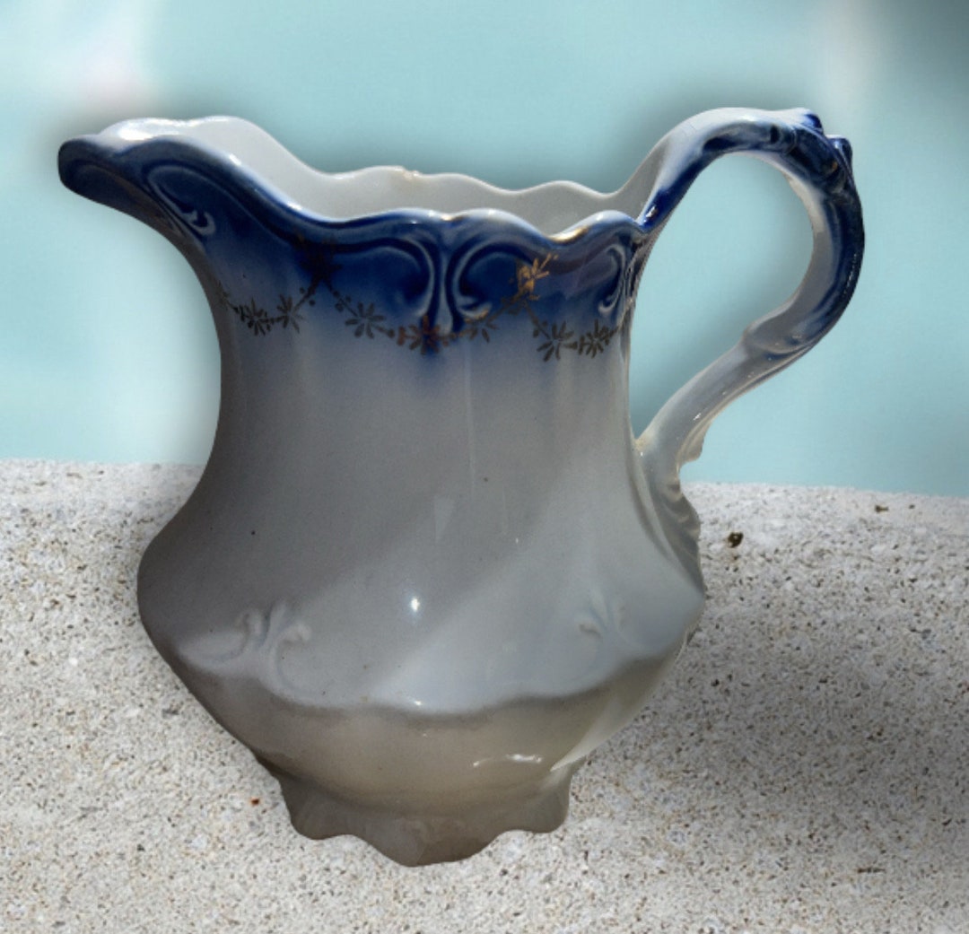 Vintage H. R. WYLLIE Flow Blue Aged White Ironstone Water Pitcher - Etsy