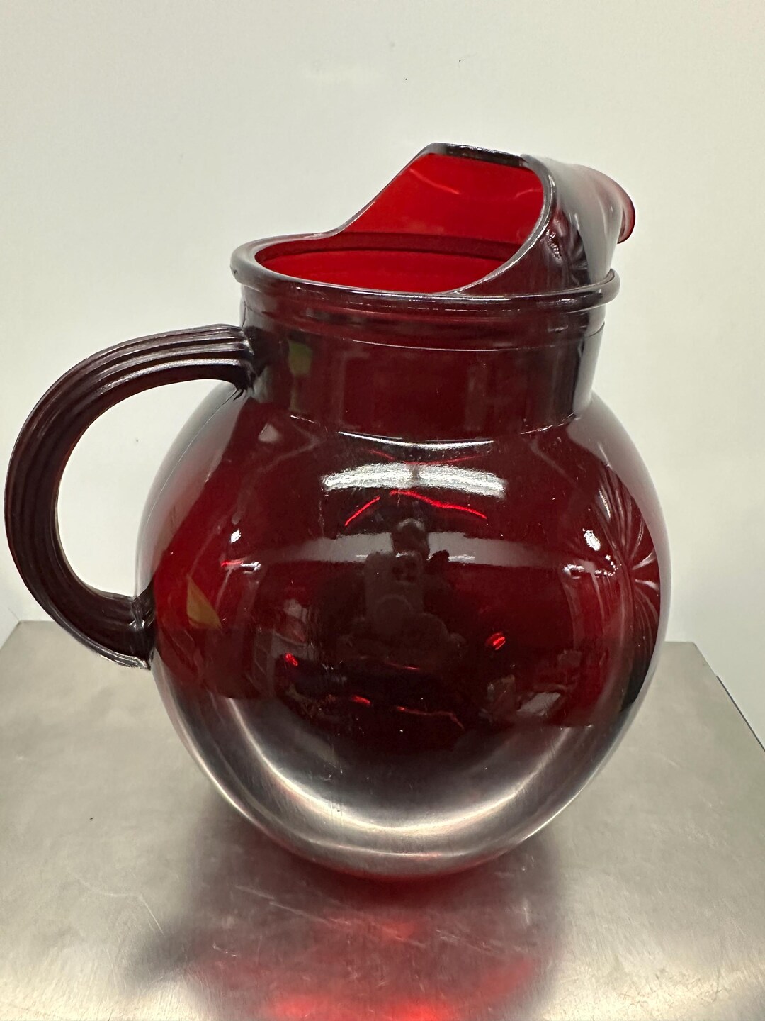 Ruby Red Glass Anchor Hocking Large Ball Pitcher Ice Lip 96 Ounces3 ...