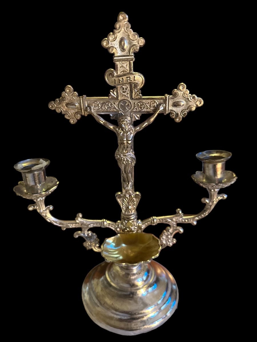 Antique Sick Call Box Last Rites Case Religious Candelabra Vintage ...