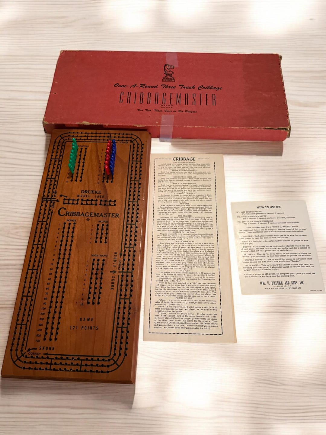 Vintage 1950’s Drueke Cribbage Master 3track Board Game With Pegs - Etsy