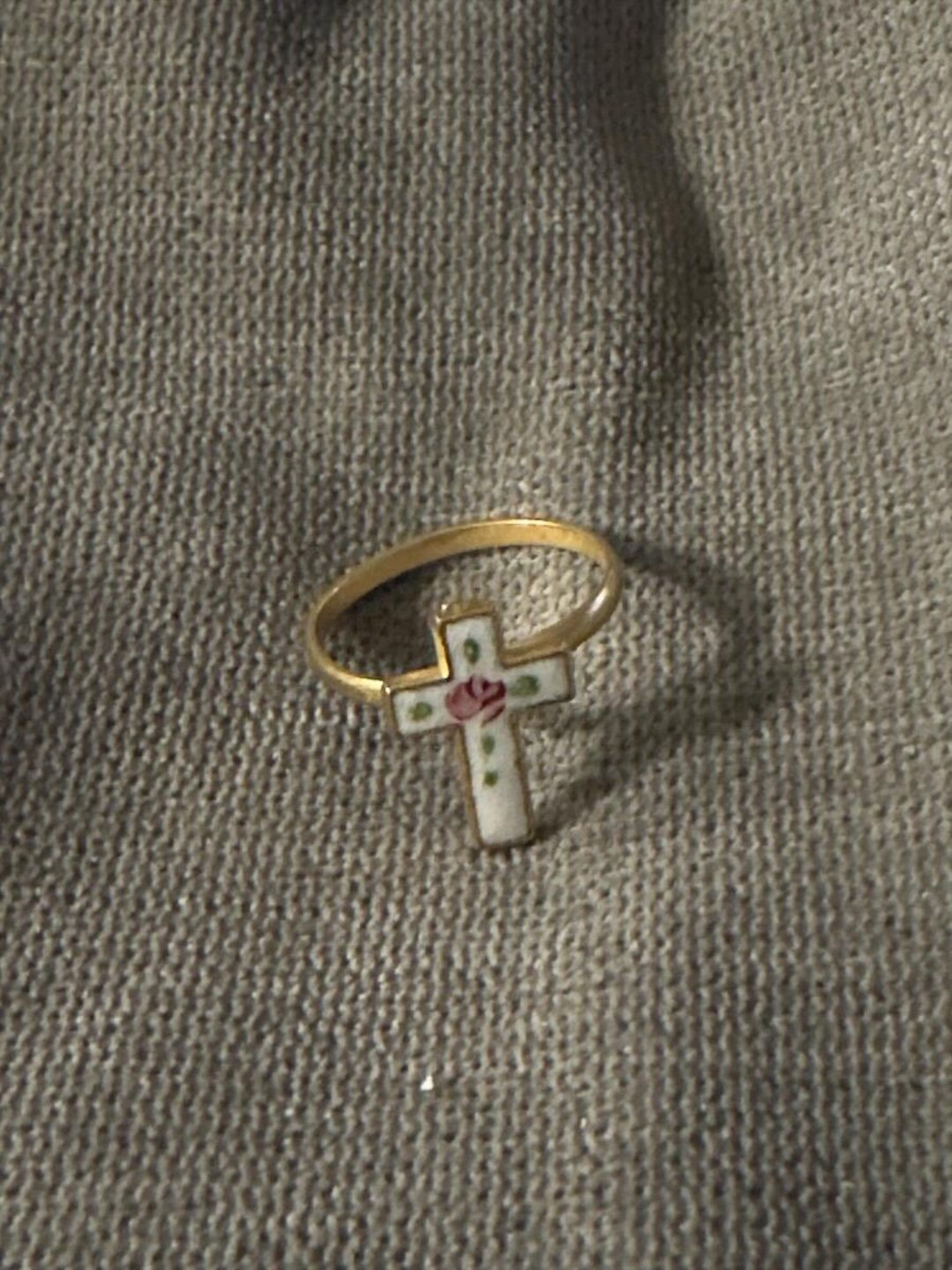 Enameled Cross, Rose Enameled Cross, Pink Rose Cross Ring - Etsy