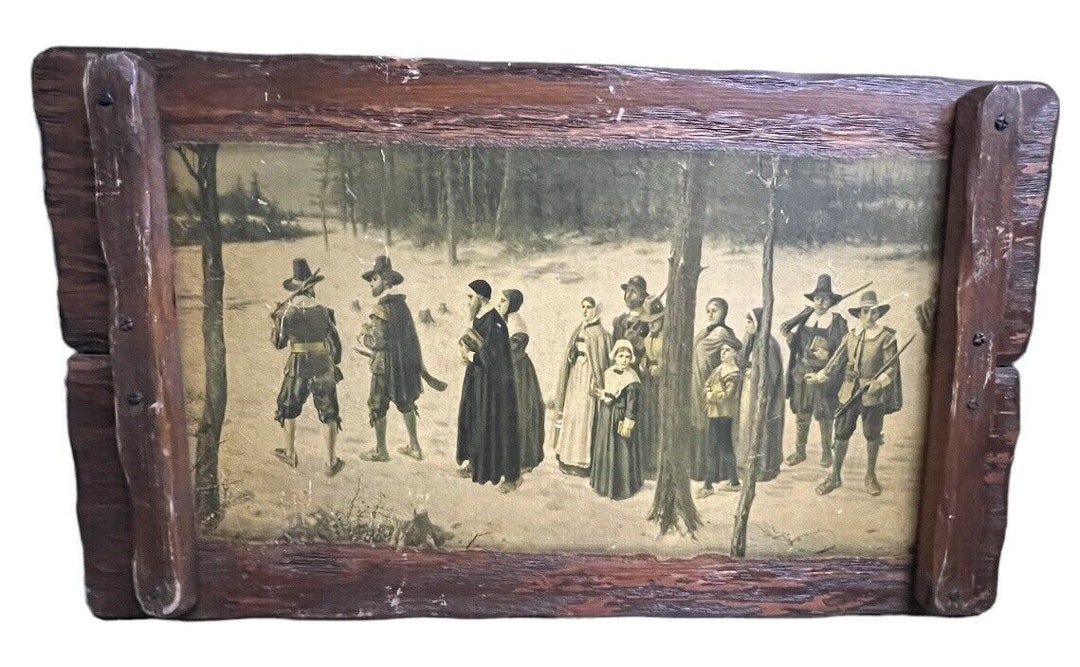 Rare Vintage 1970's Wooden Plaque Wall Hanging of Pilgrims Going to ...