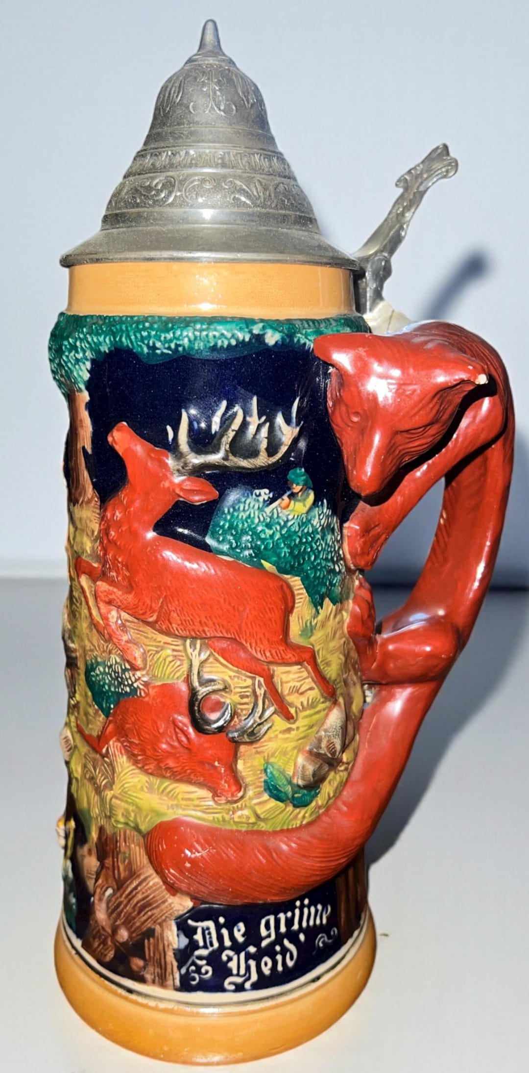 Vintage German Beer Stein Fox Handle Stag & Boar 13" - Etsy
