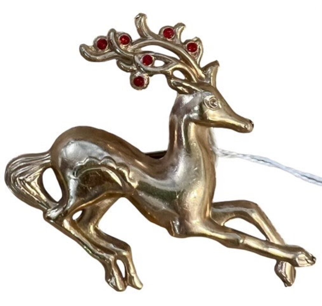 Art Deco Stag Reindeer Gold Plated Brooch Pin Deer Figural Brooch, Pink ...