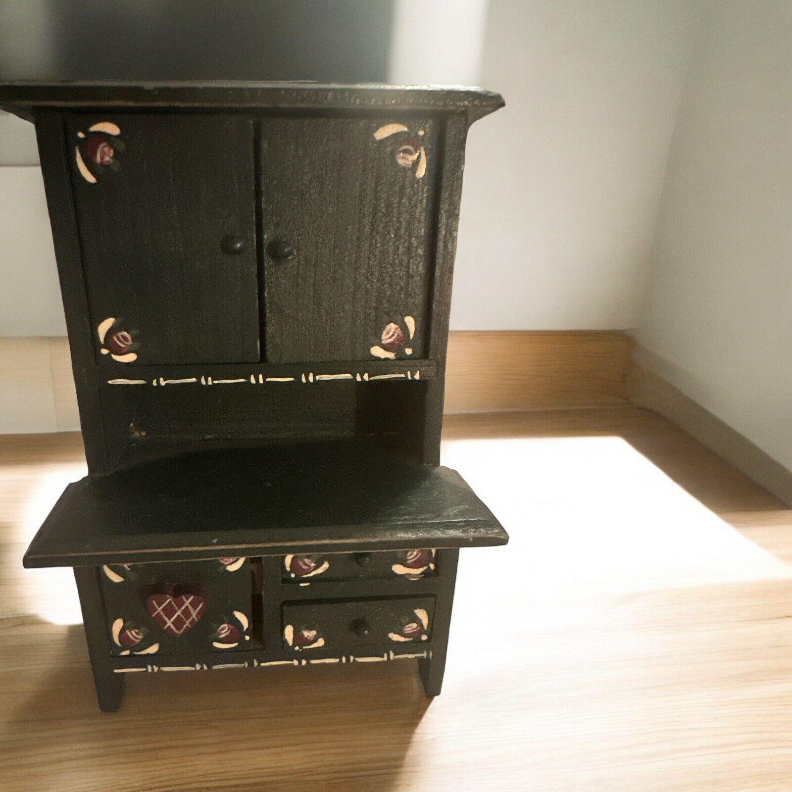 Miniature Baking Hutch Cupboard Wood Green Hand Painted and Faux Wicker ...