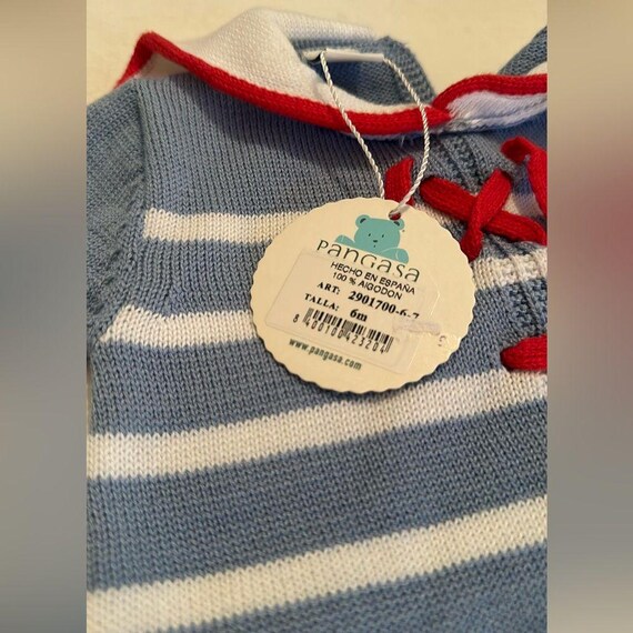 PANGASA 6 mos BABY BOYS Blue & White Stripe Knitted R… - Gem