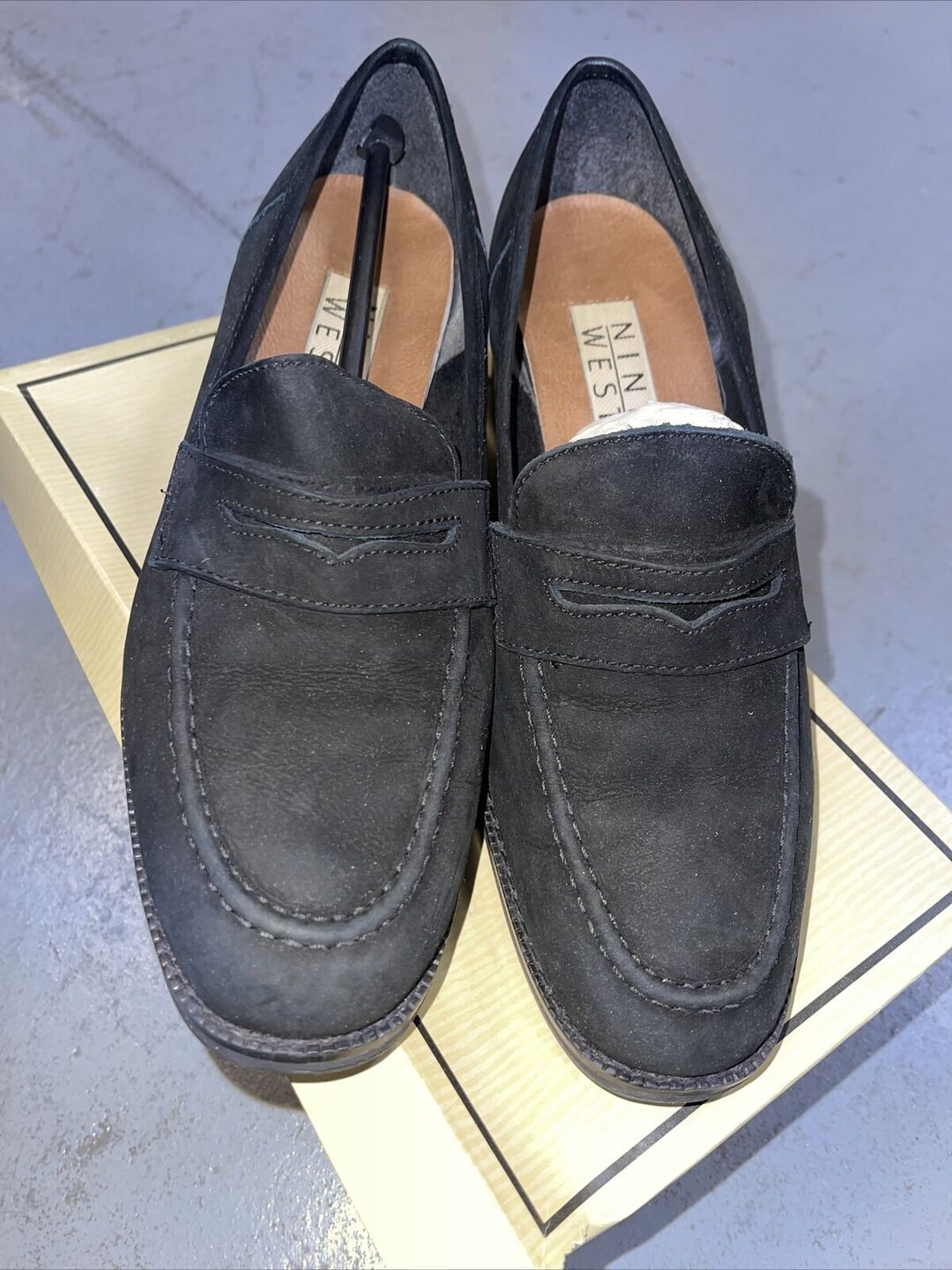 Pre Owned With Box Black Suede Nine West Penny Loafers Size 8 - Etsy
