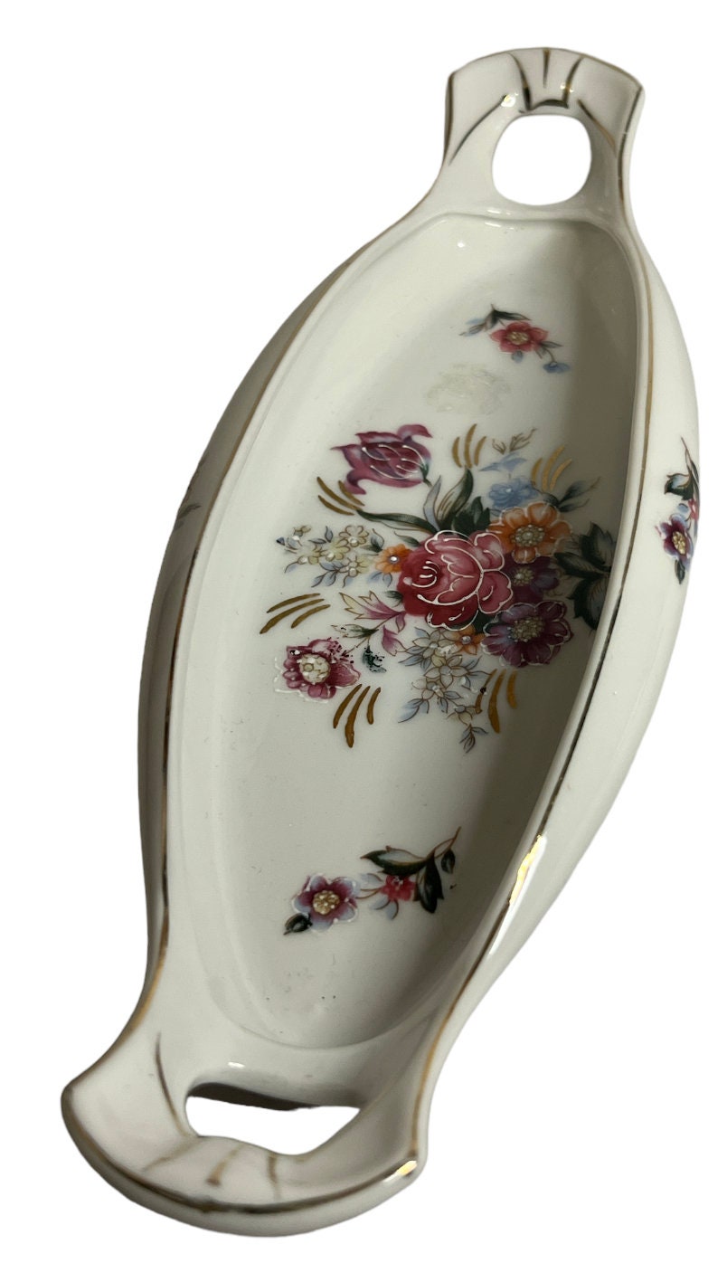 Vintage Porcelain Rose Pattern Hand Painted Gold Trim Trinket Dish - Etsy