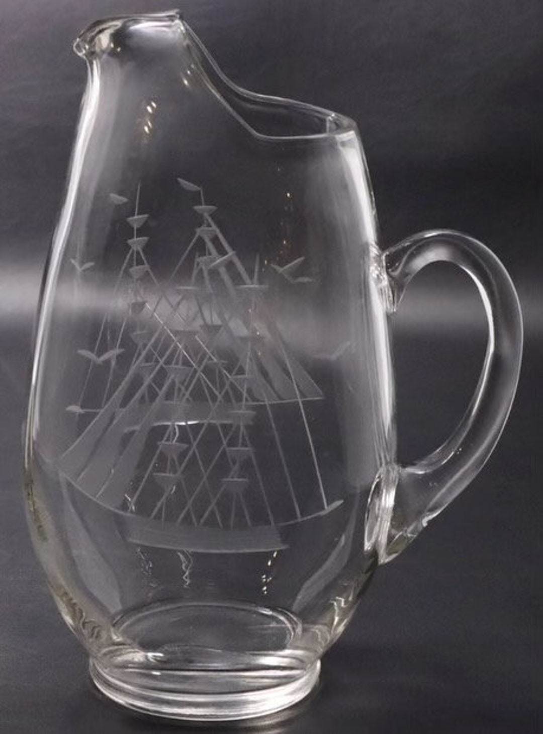 Vintage Sailing Ship Javit Crystal. Etched Drinkware Pitcher- Clipper ...