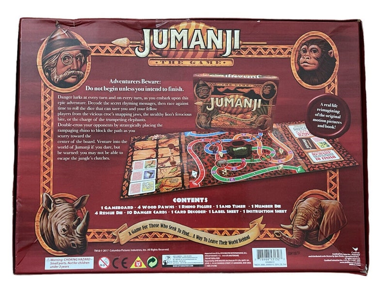 New JUMANJI THE GAME Board Game Wooden Pawns by Cardinal. Opened to ...