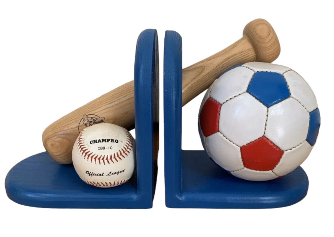 Soccer Ball, Baseball, Bat Wood Book Ends-childrens Romm-den HOME DECOR ...