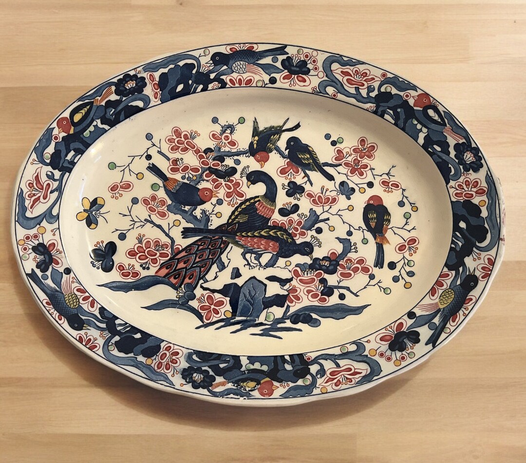 Vintage Japanese Amari Asian Bluebird and Peacock Platter - Etsy