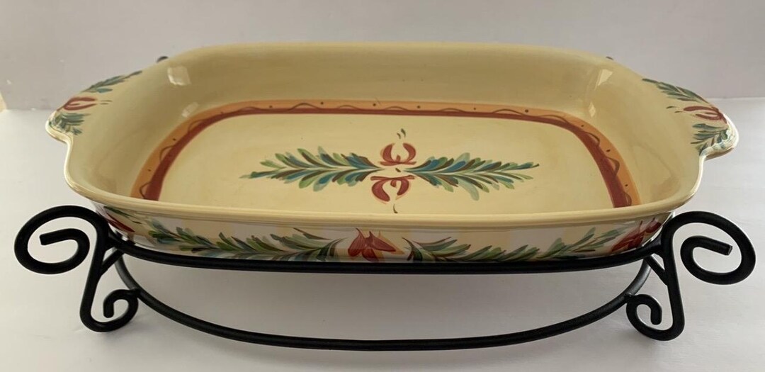 Gail Pittman "chelsea" Hand Painted Stoneware Baking Dish With Iron ...