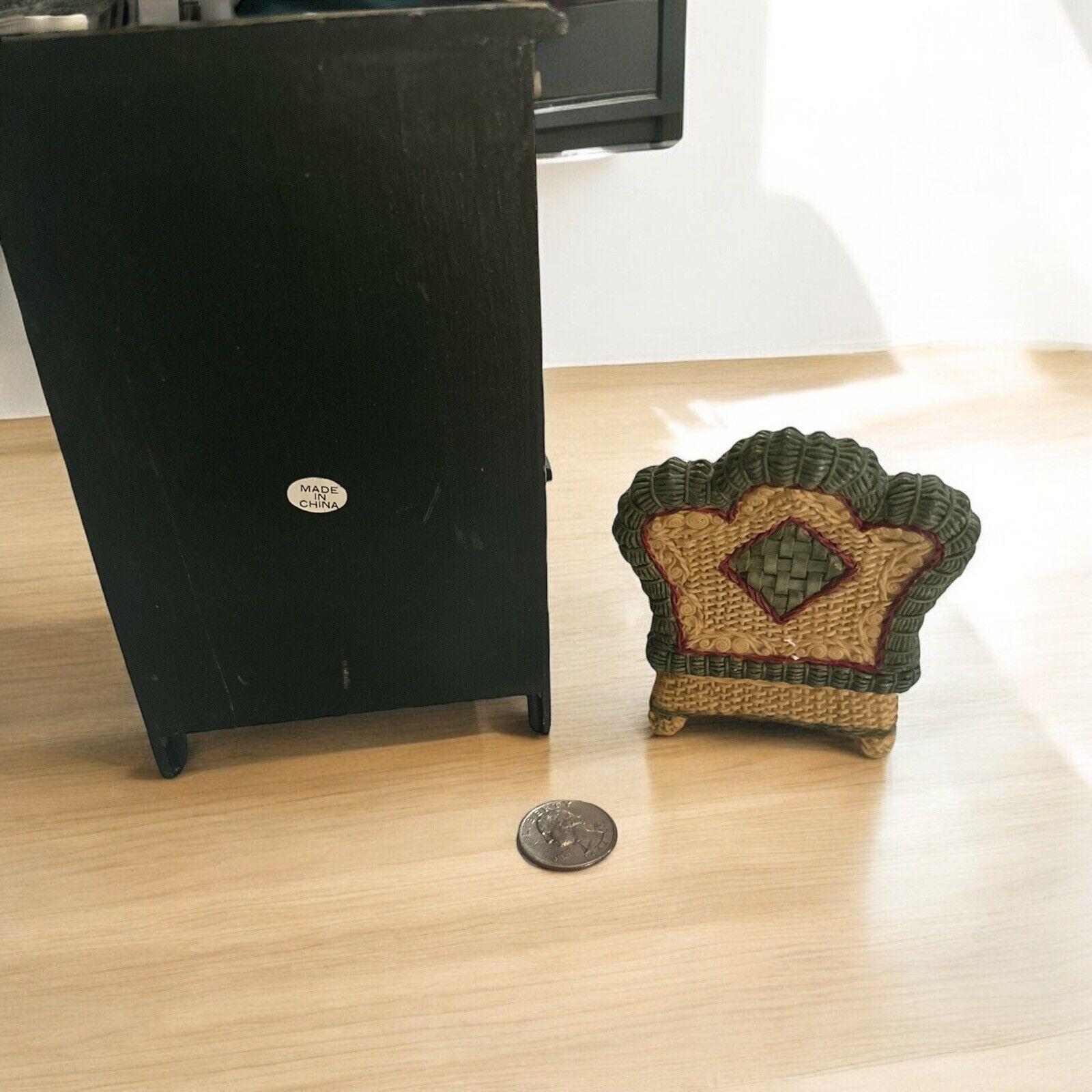 Miniature Baking Hutch Cupboard Wood Green Hand Painted and Faux Wicker ...